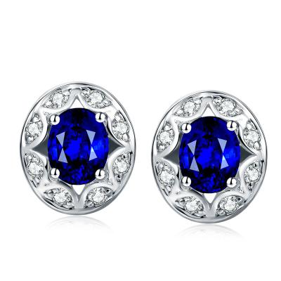 China Sapphire Halo Stud Earrings Round Cut , White Gold And Sapphire Stud Earrings for sale