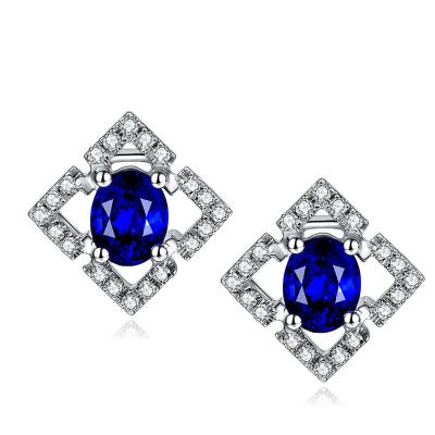 China Real Blue Sapphire Diamond Stud Earrings White Gold For Wedding for sale