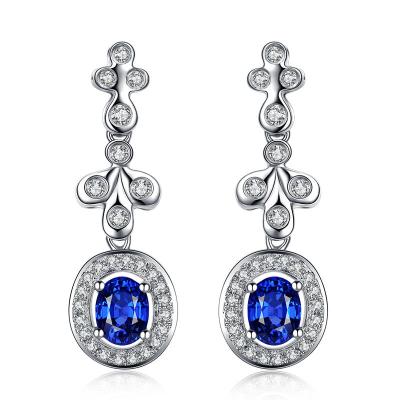 China White Gold 18k Gold Gemstone Earrings Sapphire Drop Earrings For Bridal for sale