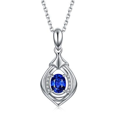 China Sapphire And Diamond Necklace White Gold , Blue Sapphire Wedding Necklace for sale