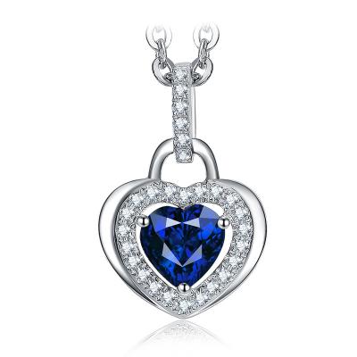 China Girls Genuine Sapphire Heart Necklace White Gold Surrounded Diamond for sale