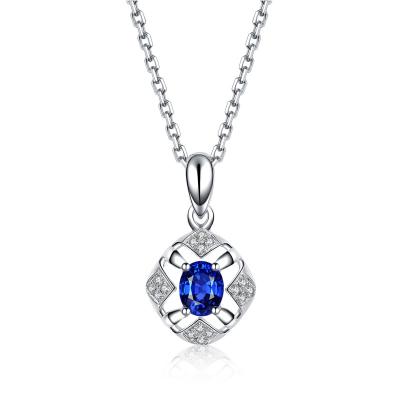 China White Gold Gemstone Necklace Womens Blue Sapphire Diamond Necklace for sale