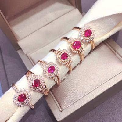 China Natural Gemstone Gold Jewelry , Rose Gold Ruby Ring With Diamond Cluster for sale
