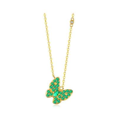 China Butterfly Shape Emerald Stone Necklace 1mm Chain Size For Casual Occassion for sale