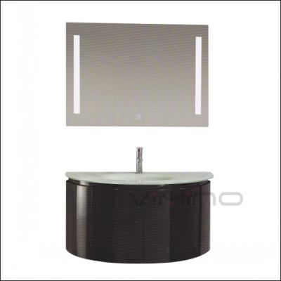 China Semi Circle Bathroom Vanity Floating Black Vanity Combo Modern Bathroom Cabinets With Glass Basin And LED Mirror for sale