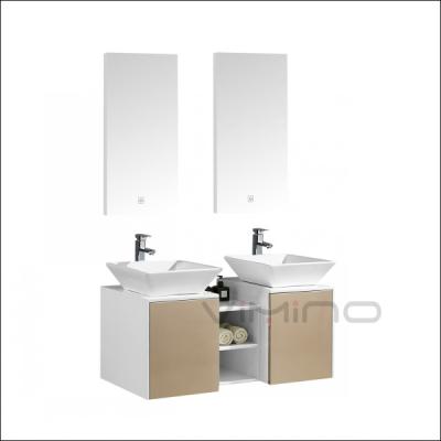 China 100cm Floating Bathroom Cabinets European Markets Bathroom Vanity Combo With Mirror Double Sinks for sale