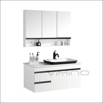 China White Finish Bathroom Vanity 100cm Wall Cabinet 40 Inch Floating Bathroom Furniture With Mirror Cabinet for sale