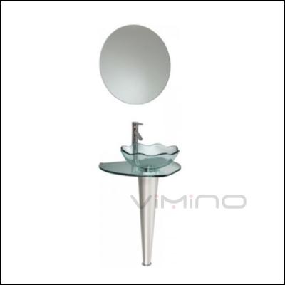 China Vimino Glass Vessel Sink Stainless Steel Bracket Wash Basin Glass Vanity for sale