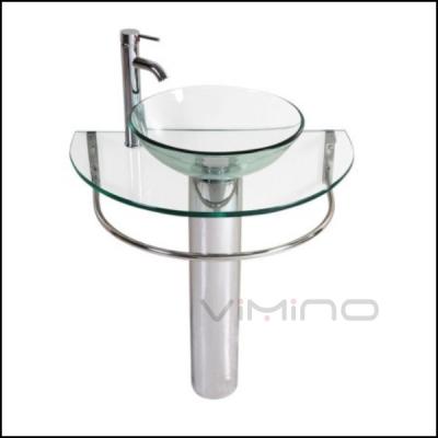 China Vimino Glass Sink Small Tempered Glass Wash Basin Vessel Glass Bathroom Vanity for sale