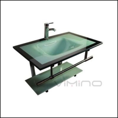 China Vimino Glass Sink Cabinet Small Tempered Glass Wash Basin Vessel Glass Bathroom Vanity for sale