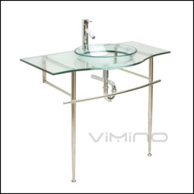 China Classic Crystal Tempered Glass Bathroom Vanity Single Glass Sink Stainless Steel Bracket for sale