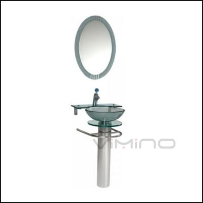 China Floor Mounted Tempered Glass Sink Vanity Stainless Steel Frame Crystal Wash Basin for sale