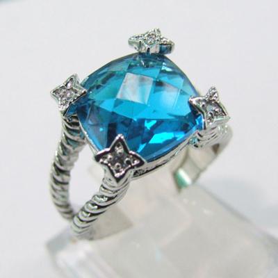China (R-04)Fashion Classic wholesale top quality DY blue topaz Rhodium plated ring for sale