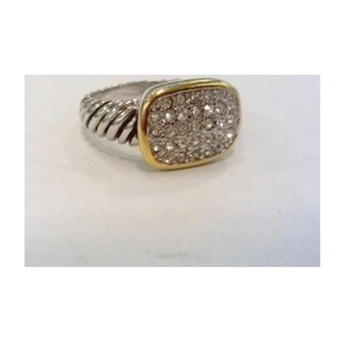 China (R-77) Free Shipping Fashion Jewelry Two Tone Silver Plated Pave Cubic Zircon Petite Ring for sale