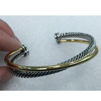China (B-61)Fashoin Women Designer Jewelry Two Tone Gold Silver Plated Cossover Cuff Bracelet for sale