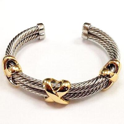 China (B-01) Design jewelry fashion jewelry Double Cable 3X Bracelet Cuff - Gold & Silver for sale