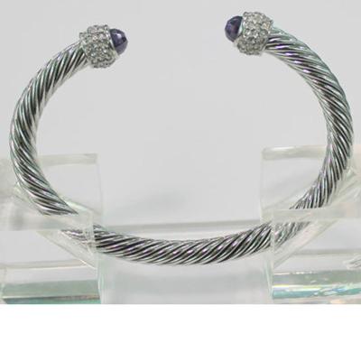 China (B-18) Silver Cable Classics Bracelet with Amethyst and Crystal for sale