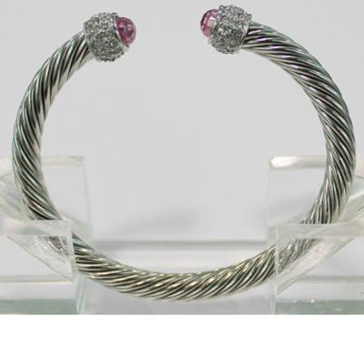 China (B-46)Silver Cable Classics Bracelet with pink and crystal for sale