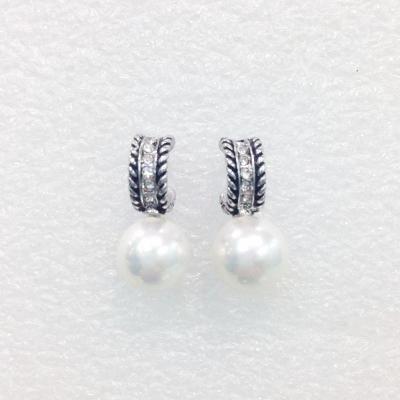 China (E-33) Fashion Jewelry Silver Plated Pave Cubic Zircon and Round White Pearl Hoop Earrings for sale
