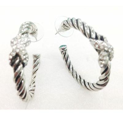 China (E-34) Fashion Jewelry High Quality Silver Plated Pave Cubic Zircon X Hoop Earrings for sale