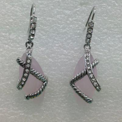 China (E-20) Rose Quartz cable cross drop earrings Women girl Crystal Dangle Earrings for sale