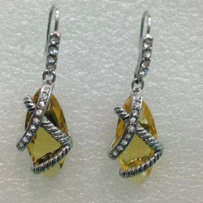 China (E-14) Citrine cable cross drop earrings Women girl silver Plated Crystal Dangle Earrings for sale