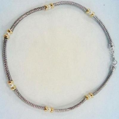 China (N-34) Fashion Jewelry Silver Plated Gold Tone Cable Link Pearl Bead Necklace18 inches for sale