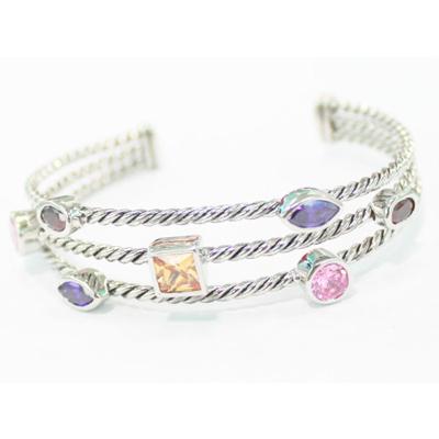 China (B-83) Fashion Jewelry Multi Stone Colourful Pave Cubic Zircon 3-Row Cuff Bracelet for sale