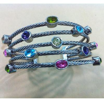 China (B-31)Classic jewelry 5-Row Multi Stone Colourful Confetti Blue Cubic Zircon Cuff Bracelet for sale