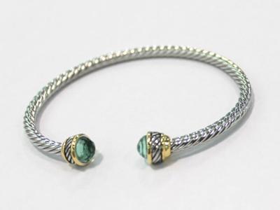 China (B-65)Designer Jewelry Gold Silver Two Tone Plated with Green Cubic Zircon Cable Bracelet for sale