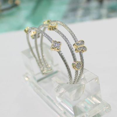 China (B-95)Designer Jewelry Gold Silve Two Tone Plated Pave Cubic Ziorcon Three Row Bracelet for sale