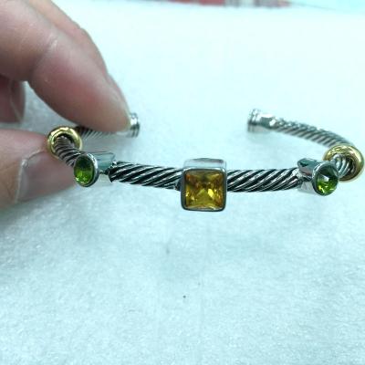 China (B-75)Fashion Women Bracelet Silver Gold Tone Plated Three Stones Citrine Cubic Zircon for sale