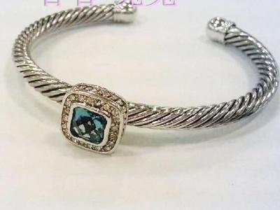China (B-36)Fashion Jewelry Silver Plated Cable Bracelet with Blue Topaz Cubic Zircn Bangle for sale