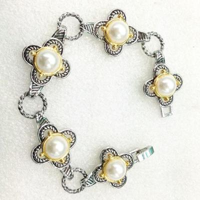 China (B-116) New Style Fashion Jewelry Two Tone Silver Plated Pearl Link Bracelet for sale