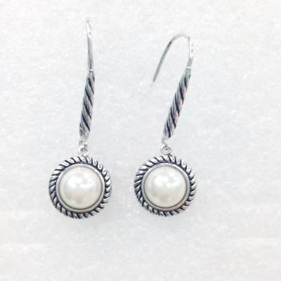 China (E-36) Fashion Women's Jewelry Silver Plated Round White Pearl Dangle Earrings for sale