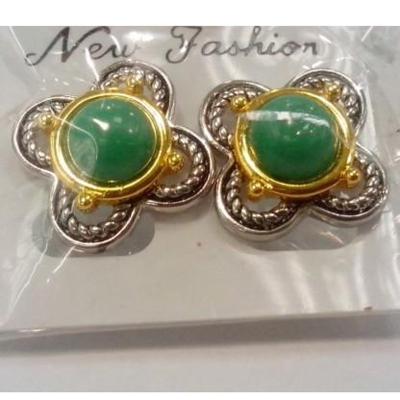 China (E-64)Fashion Jewelry Two Tone Gold and Silver Plated Four-Leaf Clover Earrings for sale