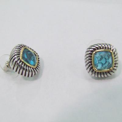 China (E-47) Women Fashion Jewelry Square Blue Cubic Zircon Stud Earrings with Rhodium Plated for sale