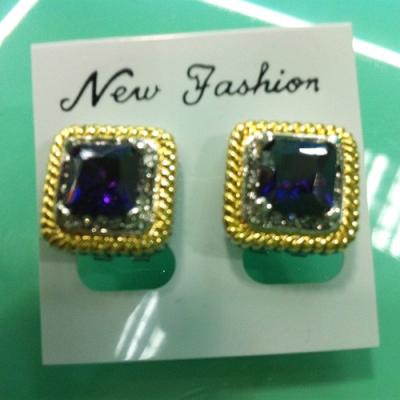 China (E-44)New Women Jewelry Fashion Gold Plated Square Amethyst Cubic Zircon Stud Earrings for sale