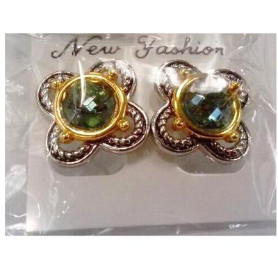 China (E-68) Fashion Jewelry Two Tone Gold and Silver Plated Green Cubic Zircon Stud Earrings for sale