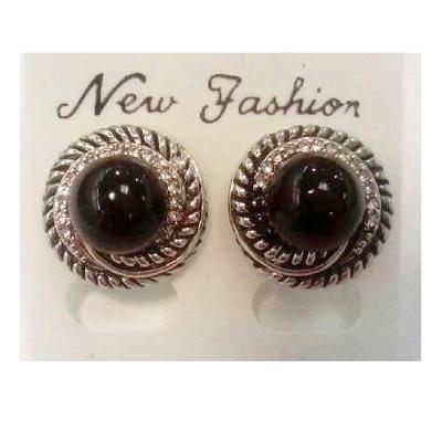 China (E-61)Fashion Jewelry Silver Plated Round Black Pearl and Cubic Zircon Stud Earrings for sale