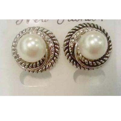China (E-62) New Style Fashion Jewelry Silver Plated Round Pearl and Cubic Zircon Stud Earrings for sale