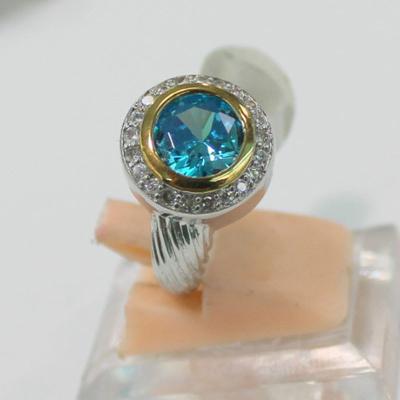 China (R-65)Designer Silver Jewelry Created Blue Topaz Cubic Zircon Ring for sale