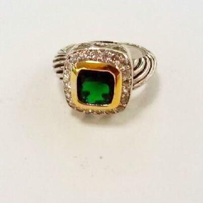 China (R-56) Women's Jewelry New Style Fashion Two Tone Silver Plated 7mm Green Cubic Zircon Rin for sale