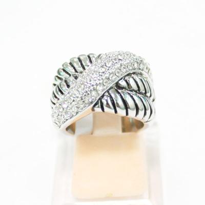 China (R-39) New Style Designer Fashion Jewelry Pave X Cubic Zircon and Silver Plated Band for sale