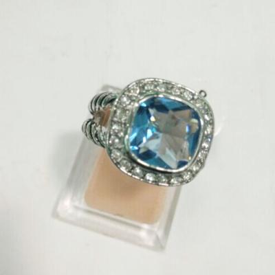 China (R-44)Fashion Jewelry Silver Plated Ring with 11mm Blue Topaz Cubic Zircon Size 6,7,8 for sale