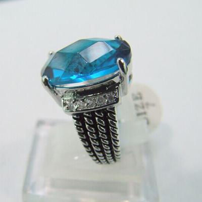 China (R-62) Fashion Women Designer Jewelry Silver Plated Blue Topaz Cubic Zircon Ring for sale