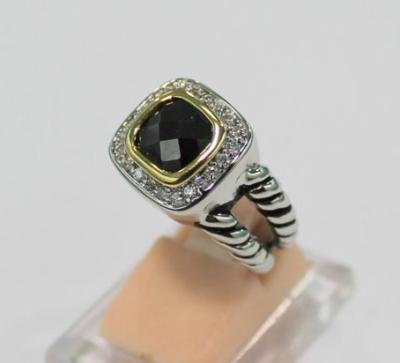 China (R-48) Women Jewelry Silver Ring with 7mm Black Onyx Cubic Zircon for sale