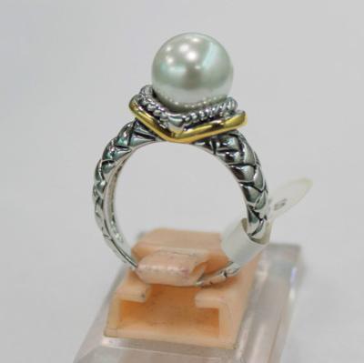 China (R-50) 2015 New Style Women's Silver Plated with Roud White Pearl Ring for sale