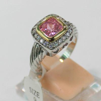 China (R-57) Women's Jewelry New Style Fashion Two Tone Silver Plated 7mm Pink Cubic Zircon Ring for sale