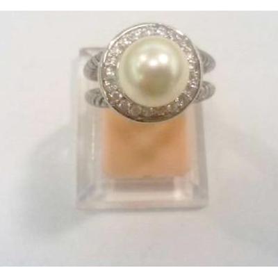China (R-83) New Style Fashion Jewelry Silver Plated White Pearl and Clear Cubic Zircon Ring for sale